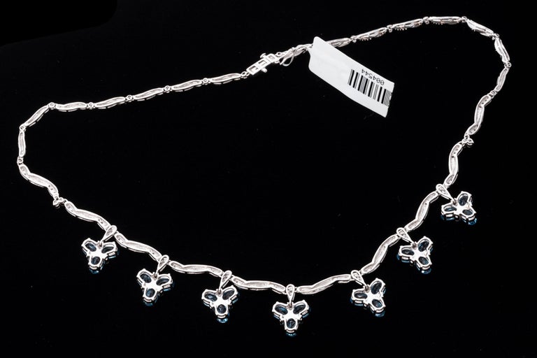 14k Striking Undulating Diamond and Blue Topaz Cluster Fringed Necklace ...