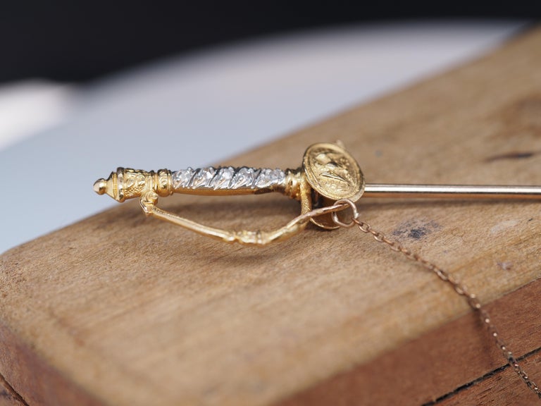 14k Sword Pin with Diamonds and Intricate Detail For Sale at 1stDibs