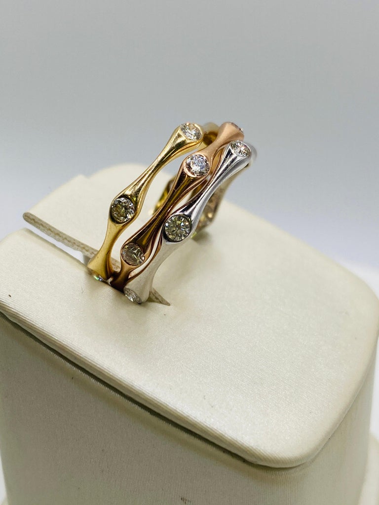 Three-Tone Diamond Stackable Rings For Sale at 1stDibs