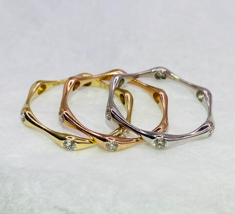 Three-Tone Diamond Stackable Rings For Sale at 1stDibs