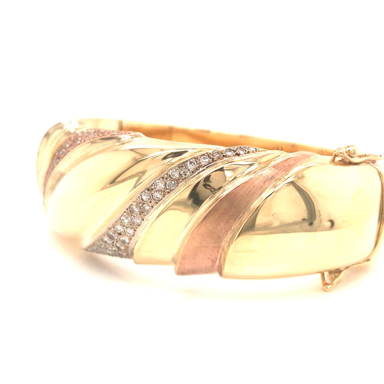14K Tri-Color Diamond Bangle Gold For Sale at 1stDibs