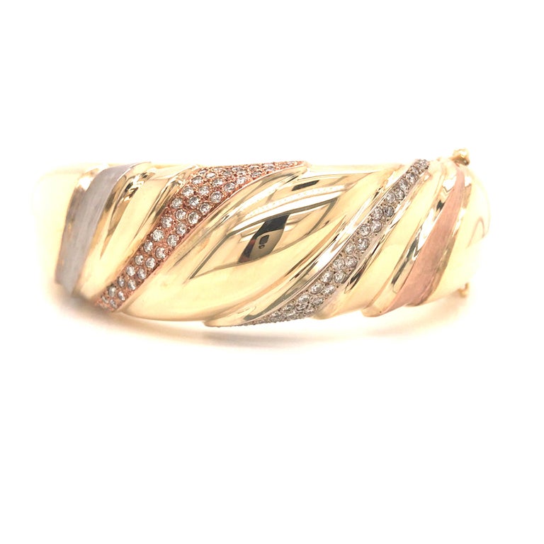 14K Tri-Color Diamond Bangle Gold For Sale at 1stDibs