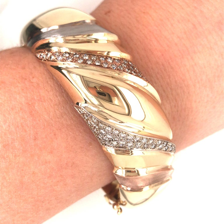 14K Tri-Color Diamond Bangle Gold For Sale at 1stDibs