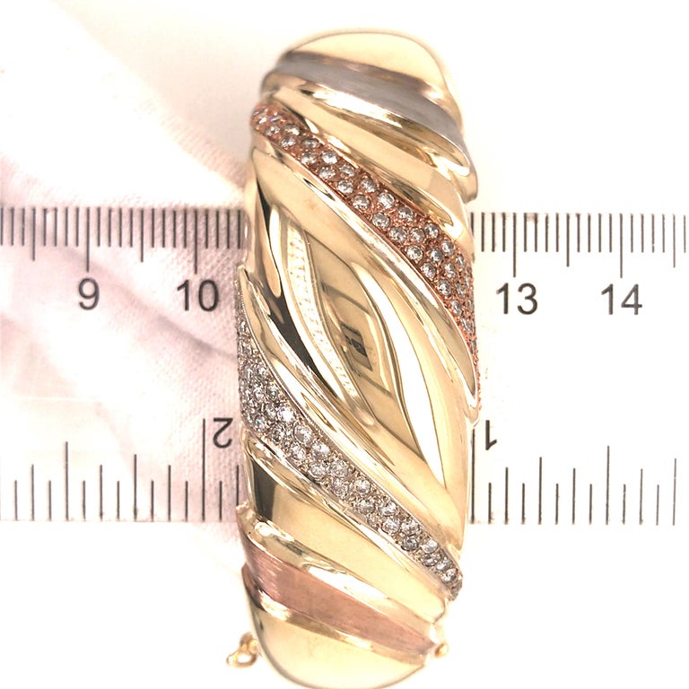 14K Tri-Color Diamond Bangle Gold For Sale at 1stDibs