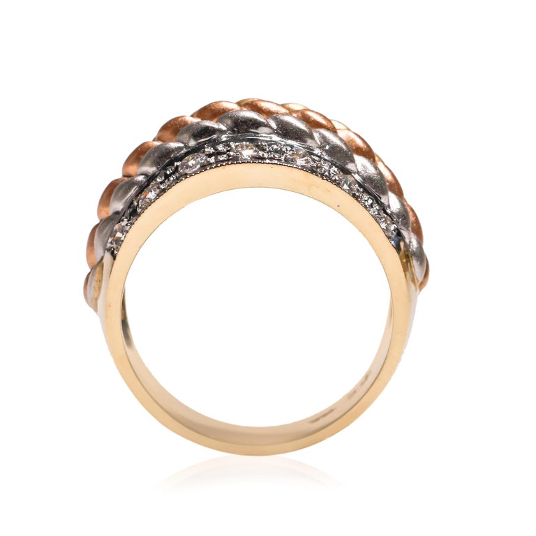 14 Karat Tri-Color Gold Yellow White and Rose Gold Rope Design Diamond ...