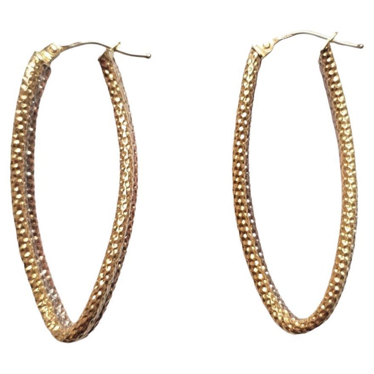 14K Tri Gold 3 Tone Twist Hoop Earrings For Sale at 1stDibs