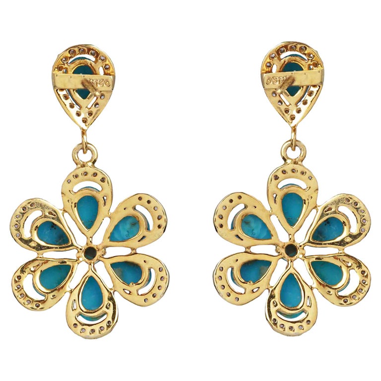 14k Turquoise Drop Dangle Yellow gold Earrings 0.280gram Gold For Sale ...