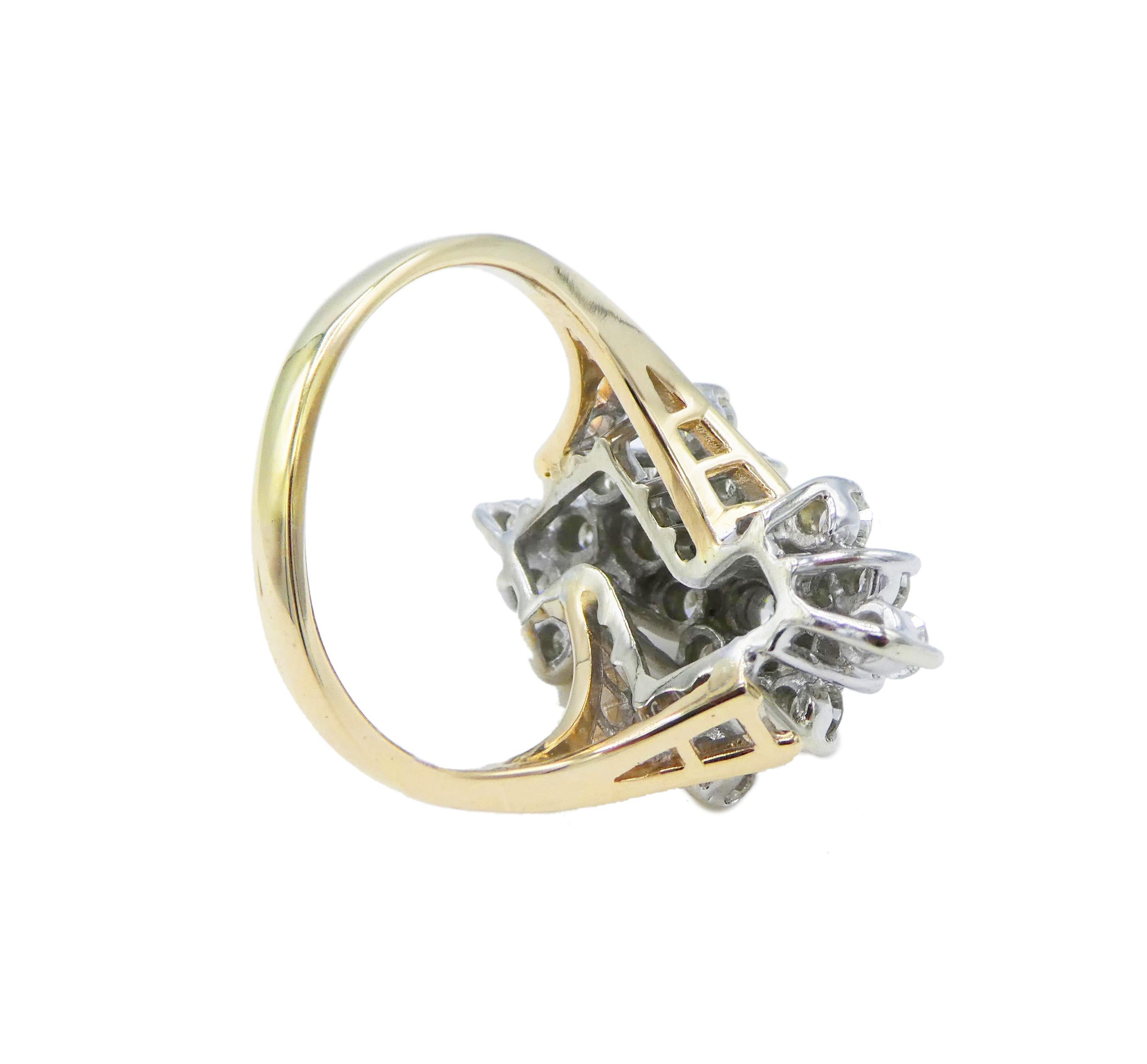 14 Karat Two-Tone 2.50 Carat Cluster Diamond Cocktail Ring at 1stDibs