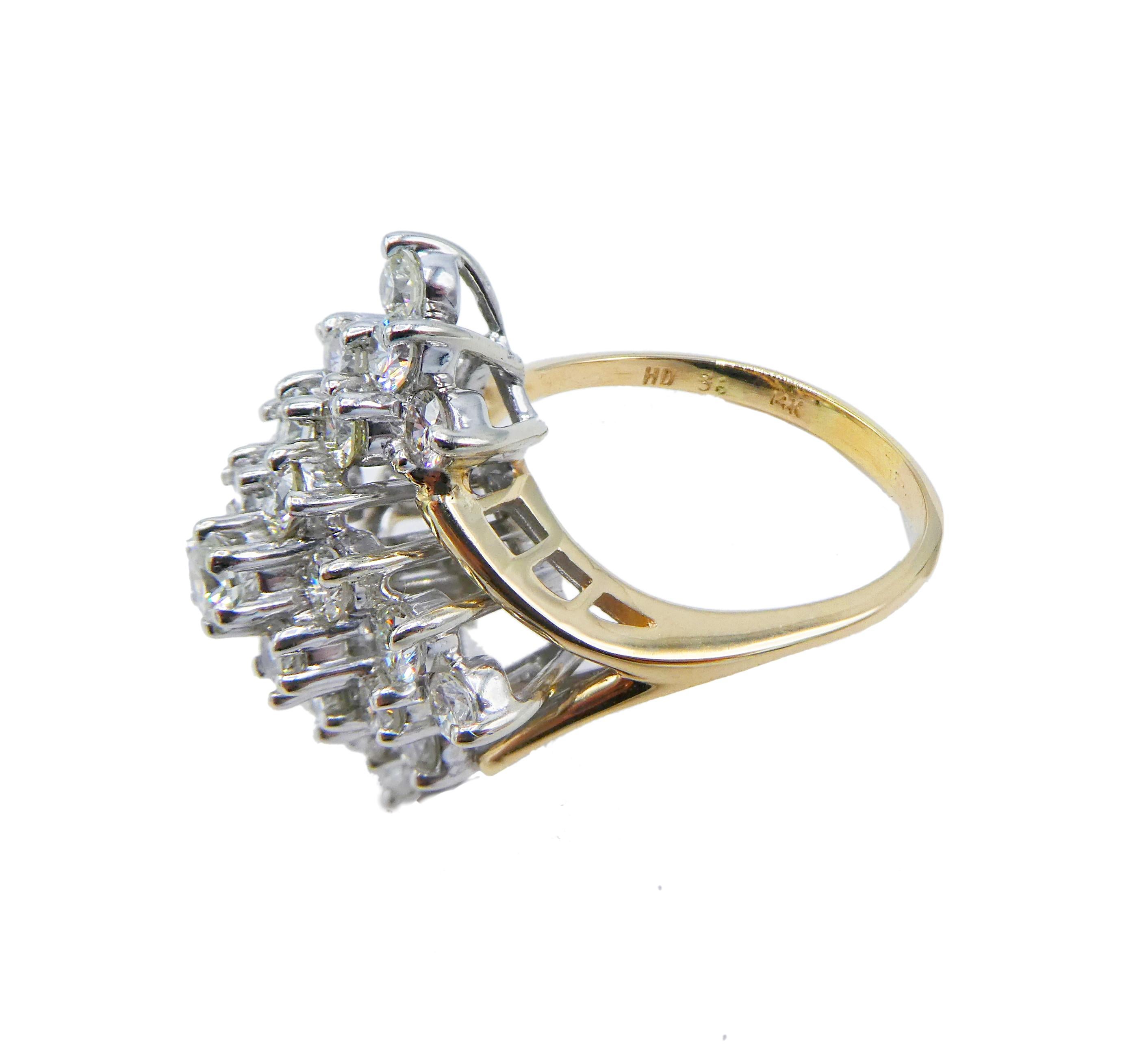14 Karat Two-Tone 2.50 Carat Cluster Diamond Cocktail Ring at 1stDibs