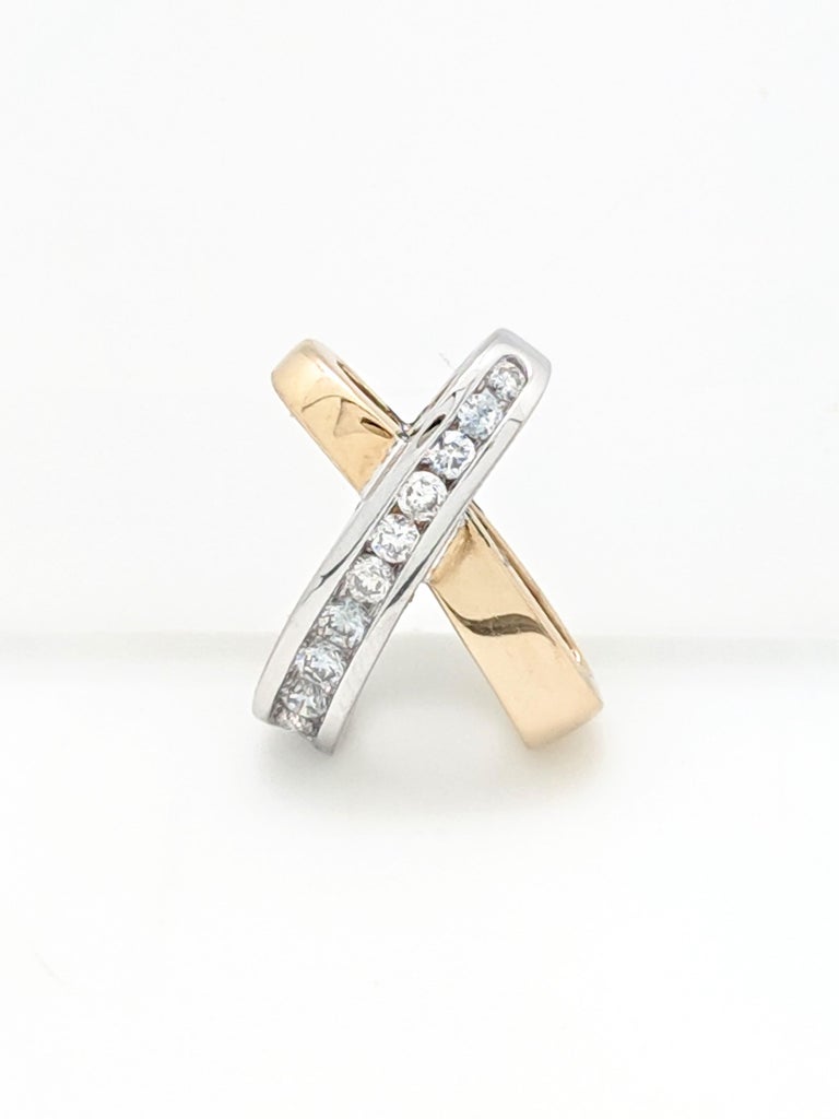 14 Karat Two-Tone Criss Cross Channel Set Diamond Pendant For Sale at ...