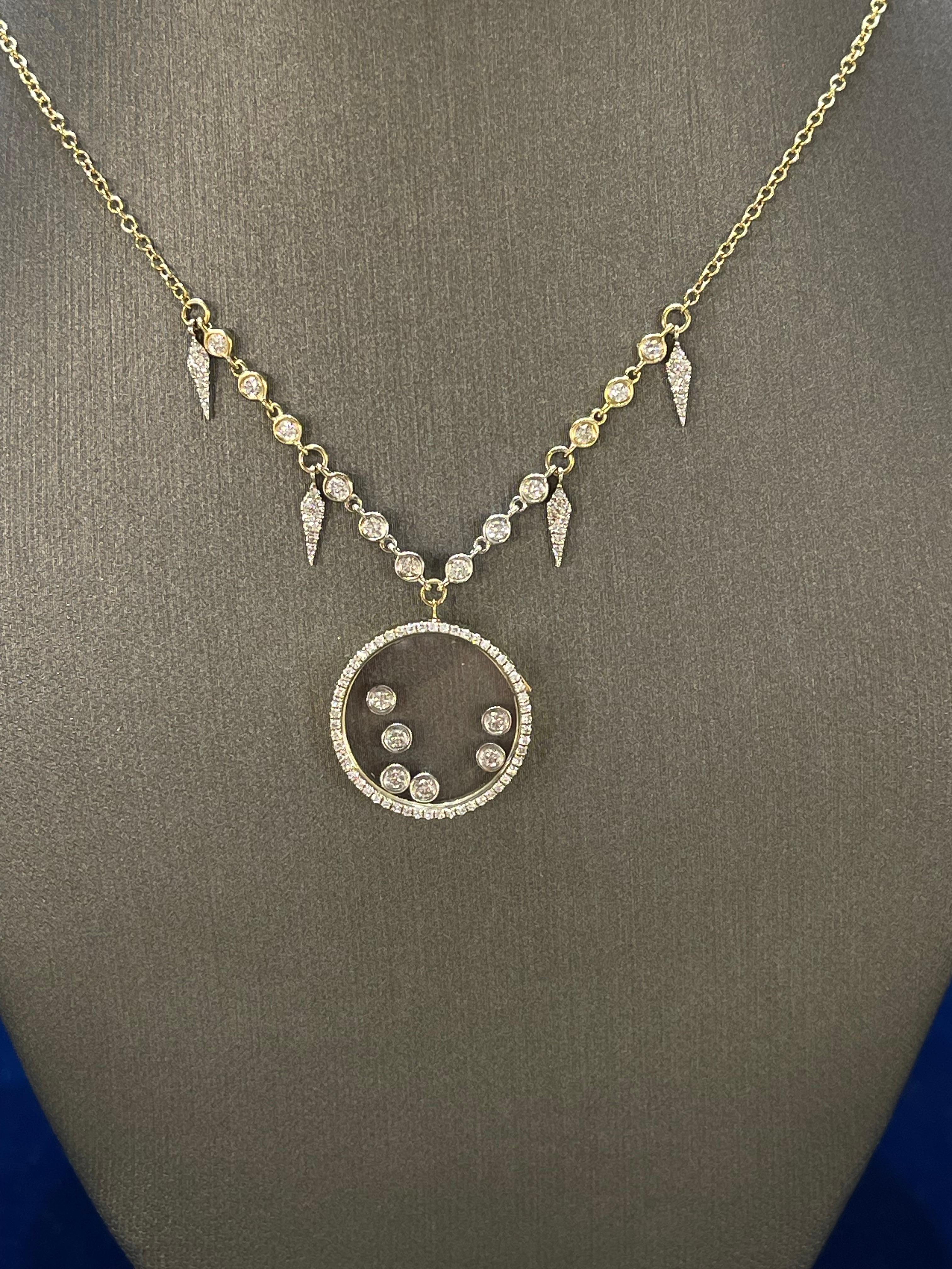 14K Two Toned Diamond Glass Enclosure/Diamond Station Necklace For Sale ...