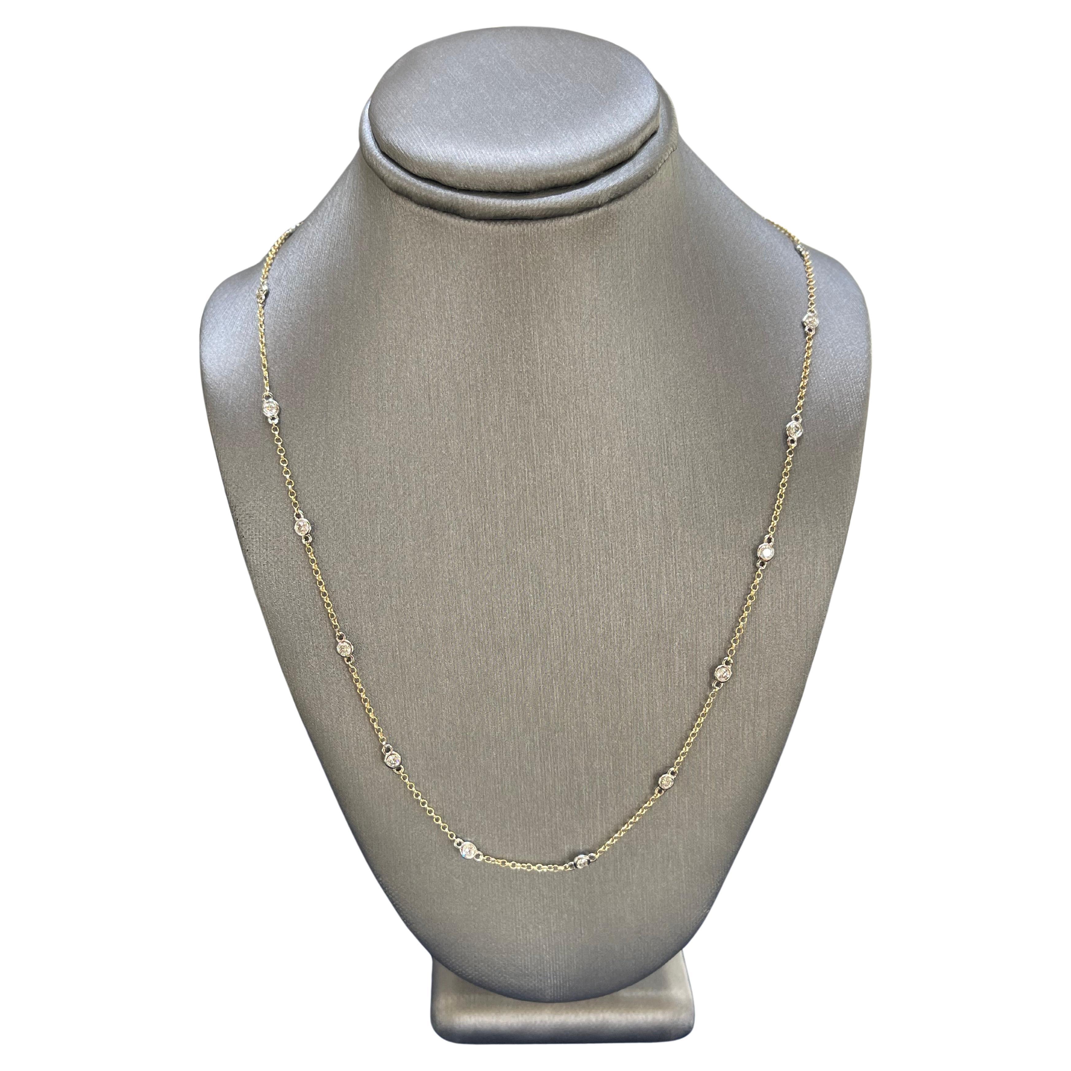 14K Two Toned Diamonds By The Yard Necklace .75 CTW For Sale at 1stDibs