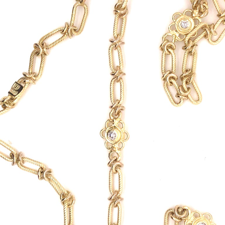14K Vintage Diamond Station Chain Necklace Yellow Gold For Sale at 1stDibs