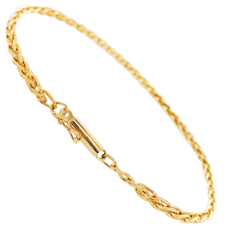 14K Wheat Bracelet in a Chain Design with a 14 K Round Barrel Clasp ...