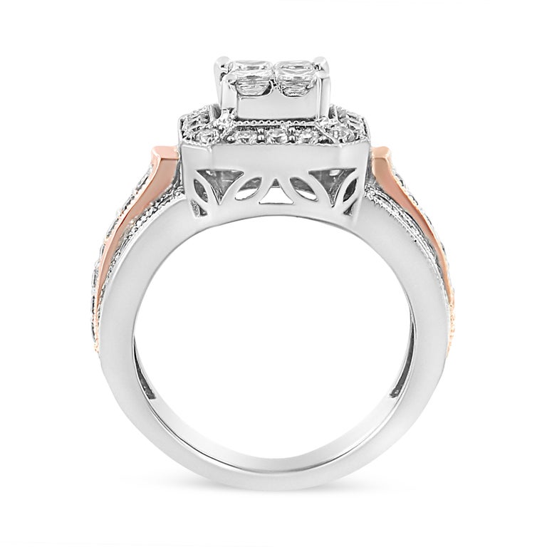 Customizable 14K White and Rose Gold 1 1/8 Carat Diamond Triple Shank ...