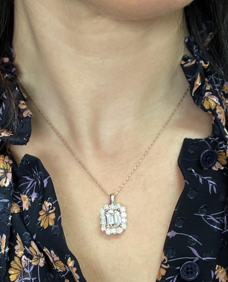14k White and Rose Gold Halo Pendant Necklace with Pink Kunzite and ...