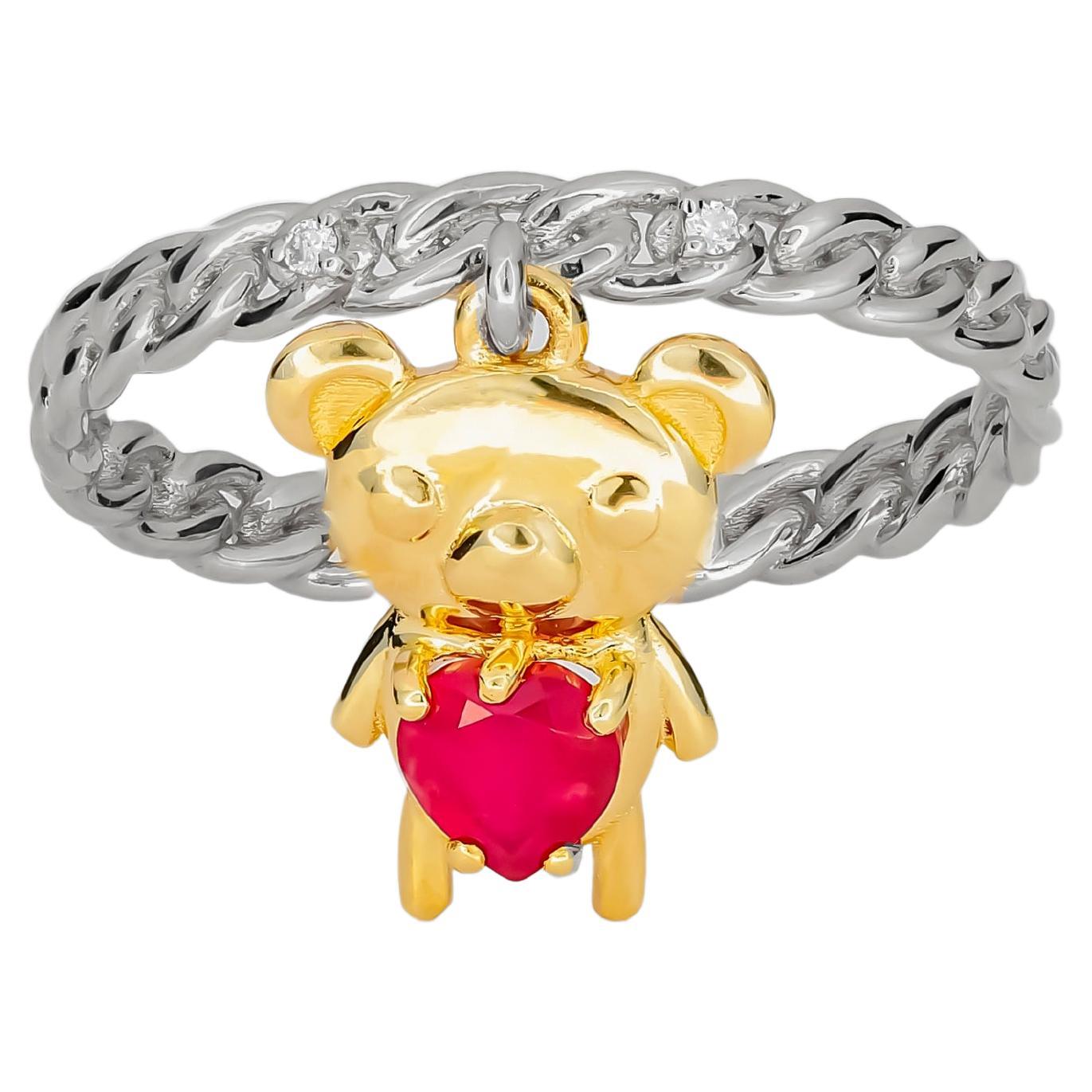 Handmade 22 Carat Gold Teddy Bear Ring by Lucie Heskett-Brem at 1stDibs