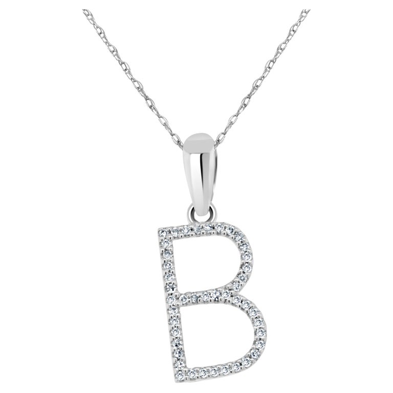 14K White Gold 0.10ct Diamond Initial B Pendant for Her For Sale at 1stDibs