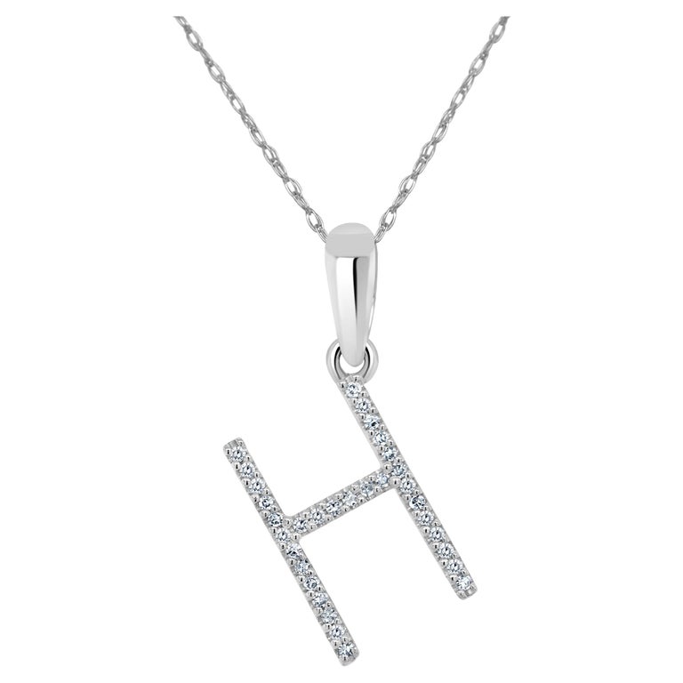 14K White Gold 0.10ct Diamond Initial H Pendant for Her For Sale at 1stDibs