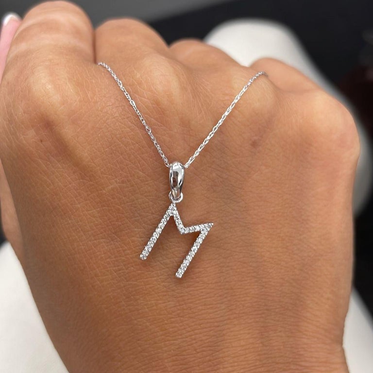 14K White Gold 0.10ct Diamond Initial M Pendant for Her For Sale at 1stDibs