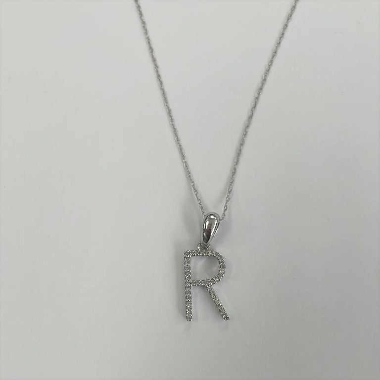 14K White Gold 0.10ct Diamond Initial R Pendant for Her For Sale at 1stDibs