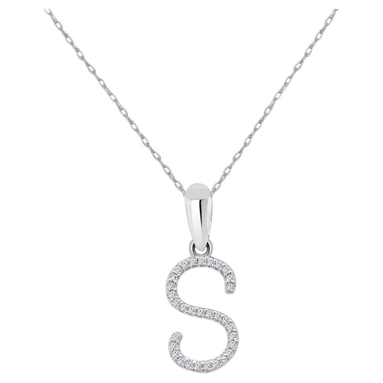 14K White Gold 0.10ct Diamond Initial S Pendant for Her For Sale at 1stDibs