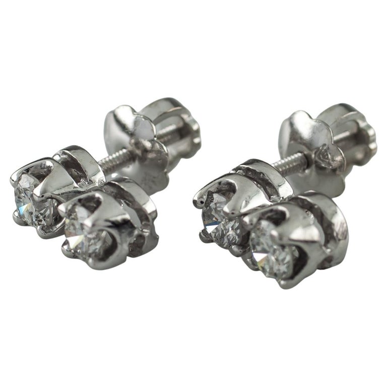 14k White Gold 0.48 Carat Diamond Double Stud Drop Earrings For Sale at ...