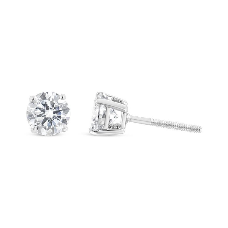 14K White Gold 1 1/2 Carat Solitaire Diamond Stud Earrings at 1stDibs