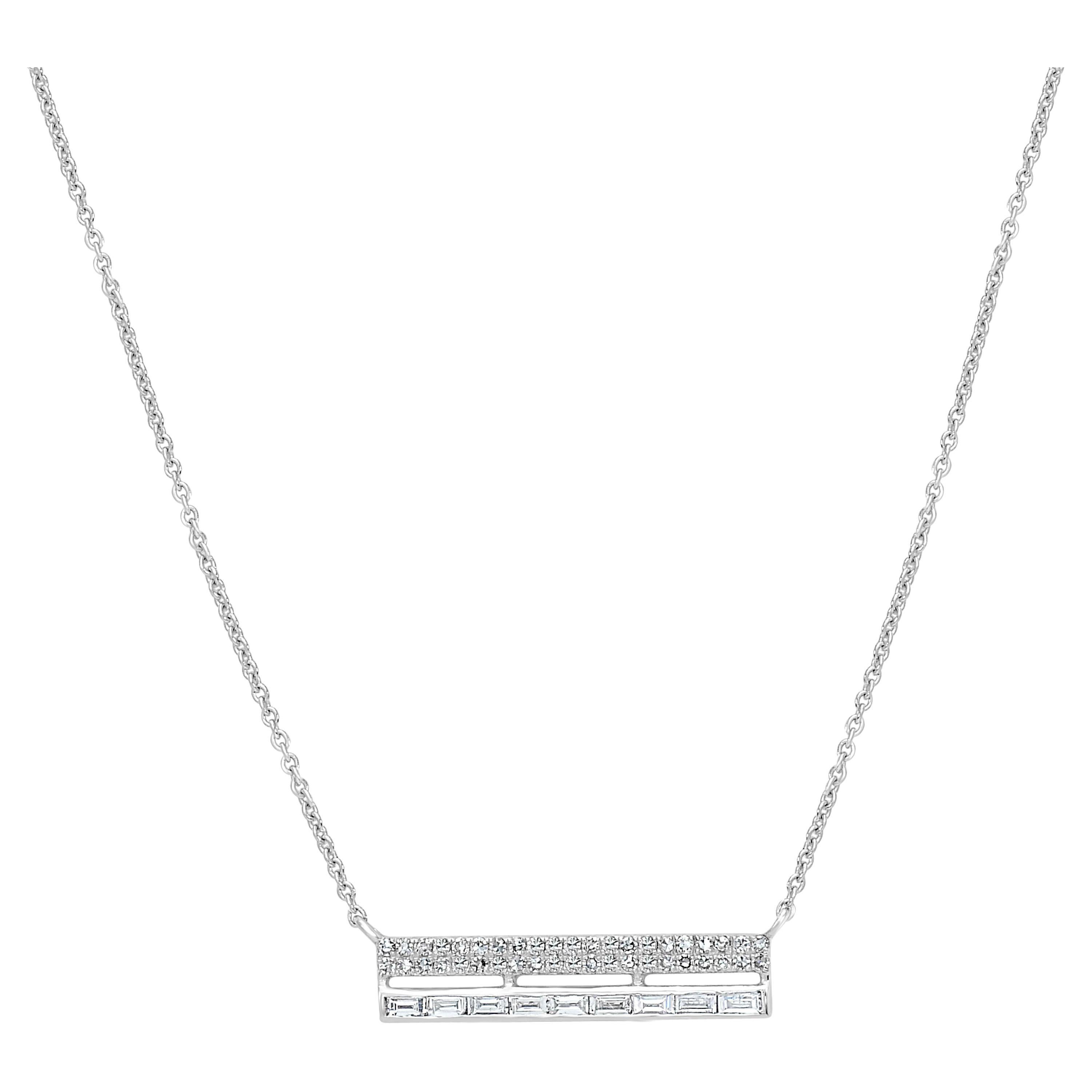 14 Karat White Gold 1.06 Carat Diamond Curved Bar Necklace For Sale at ...