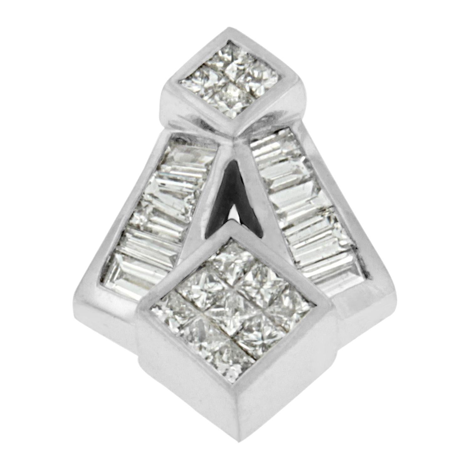 4.38 Carat Princess Square Cut Diamond Cross Pendant Necklace in White ...