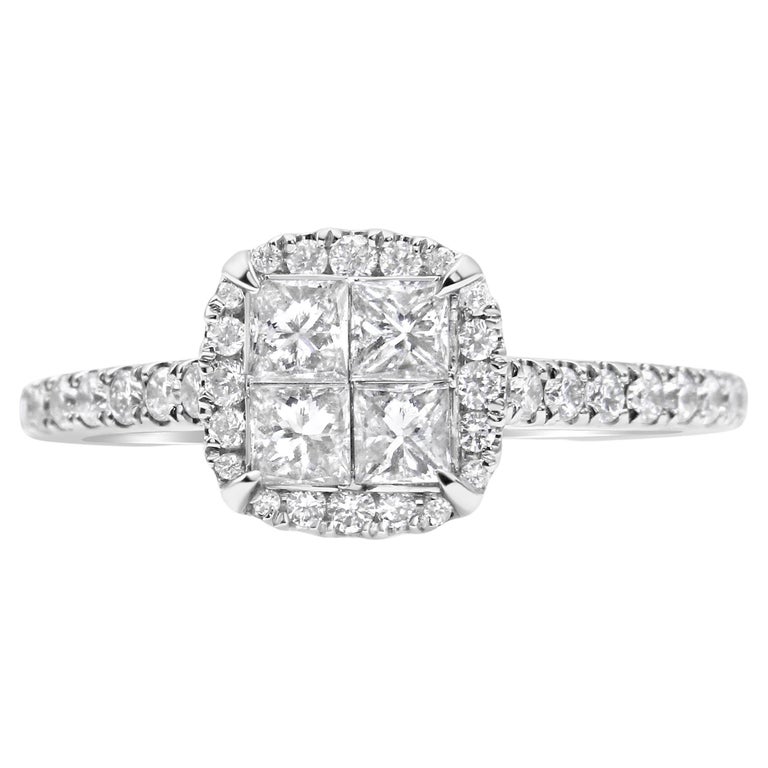 14K White Gold 1.0 Carat Diamond Composite Cushion Shaped Engagement ...