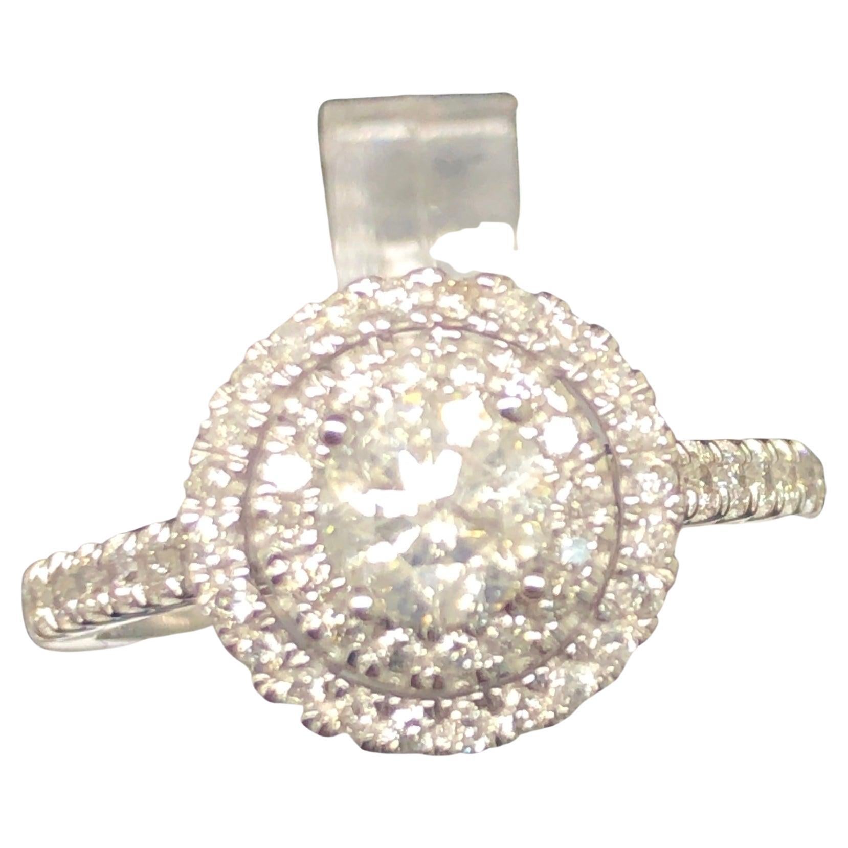 1.09CTW Emerald Cut Diamond Double Halo Engagement Ring in 14k White ...