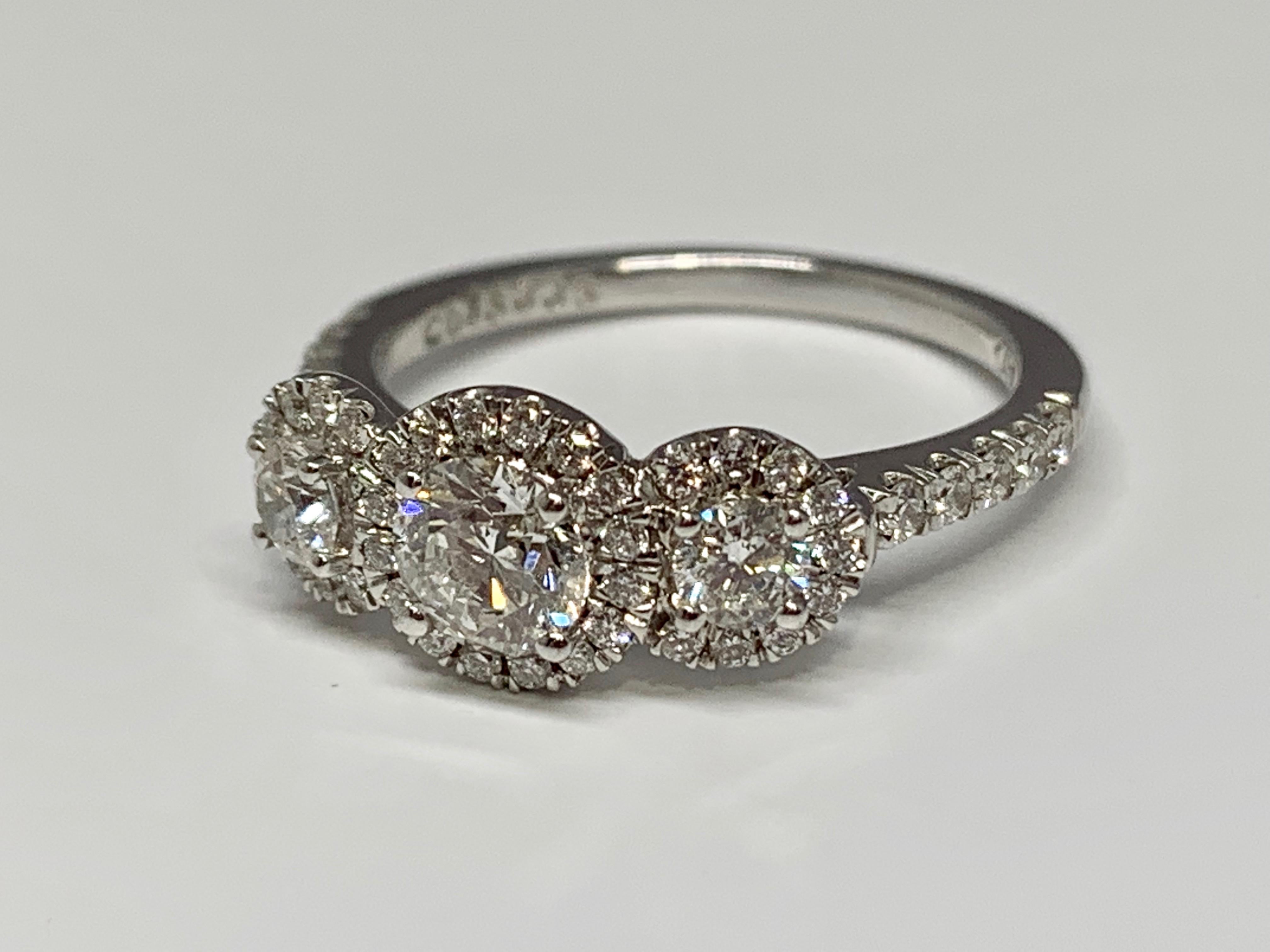 14 Karat White Gold 1.13 Carat Total Weight 3-Stone Diamond Engagement ...