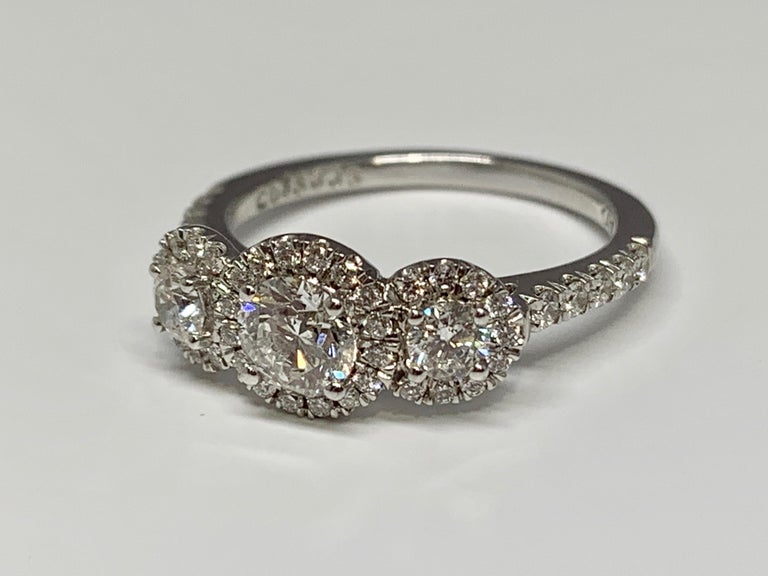 14 Karat White Gold 1.13 Carat Total Weight 3-Stone Diamond Engagement ...