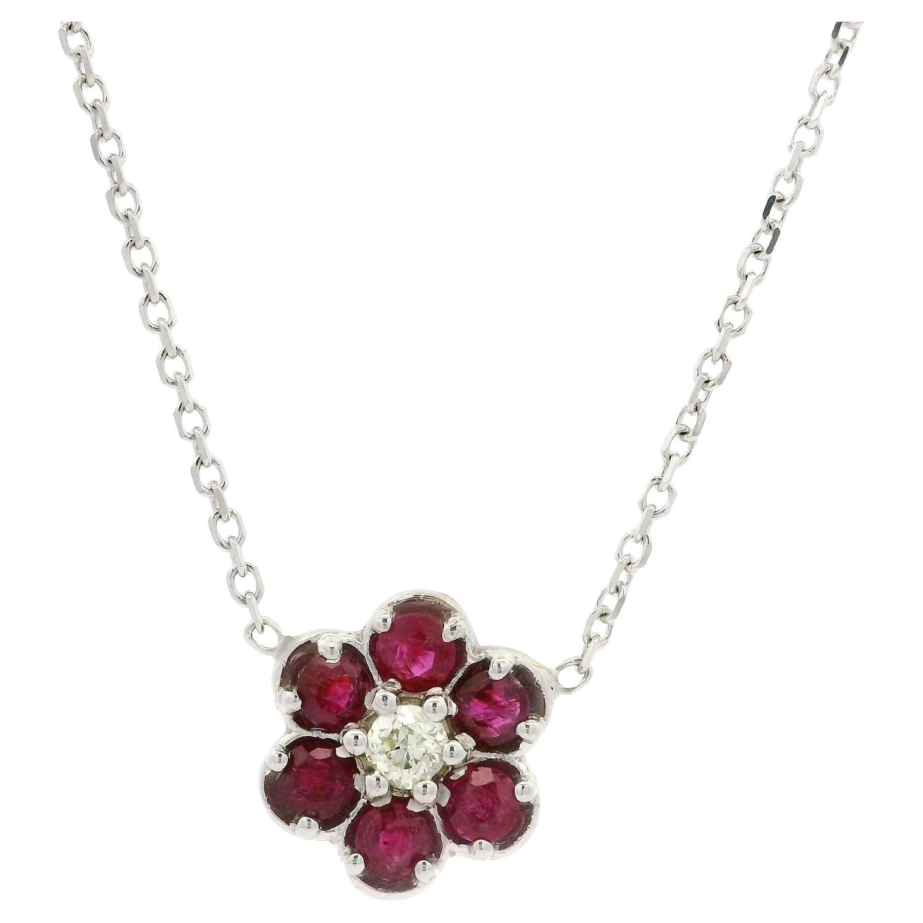 18k White Gold Diamond and Ruby Large Detailed Floral Key Pendant Wheat ...