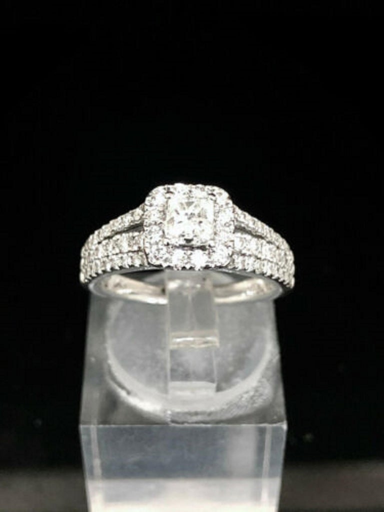 14K White Gold 1.50ctw G/SI-2 Princess Cut Diamond w/Accents Engagement Ring For Sale at 1stDibs