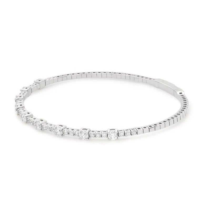 1.50 Carat Flexible Diamond Bangle 14K White Gold For Sale at 1stDibs