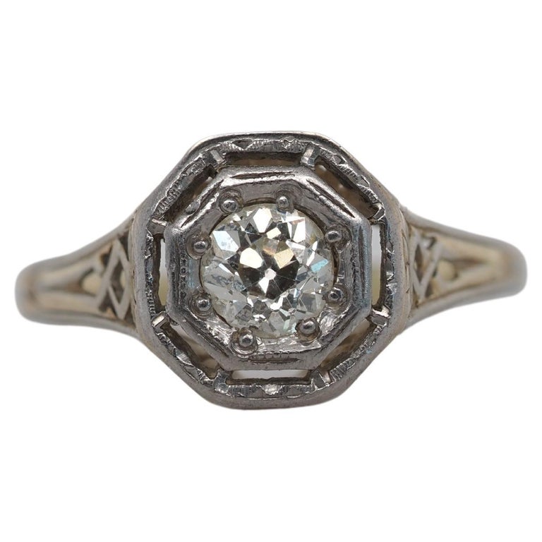 14k White Gold 1930s Art Deco Old European Cut Diamond For Sale at 1stDibs