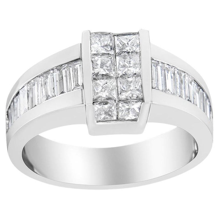 14K White Gold 2 3/4 Carat Princess and Baguette Diamond Step Up ...