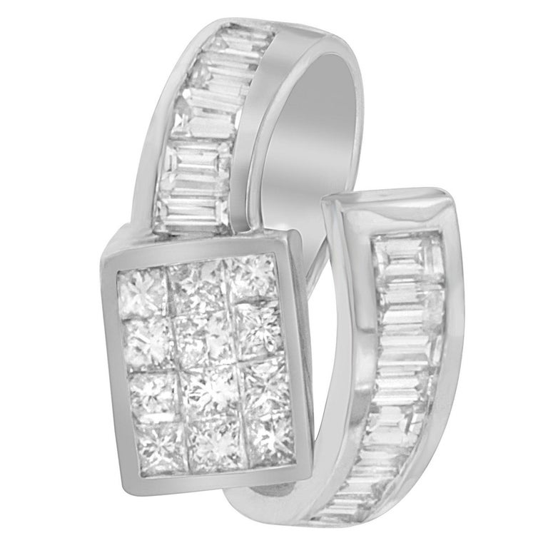 14k White Gold 2 Cttw Diamond Double Loop Pendant Necklace For Sale at ...