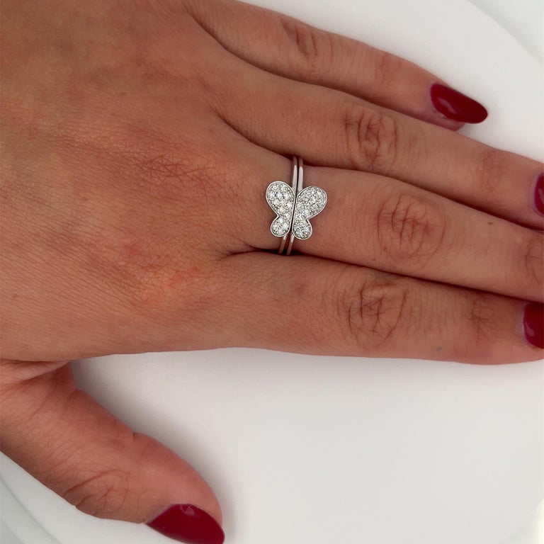 14K White Gold 2 Piece Detachable Butterfly Diamond Friendship Ring For ...