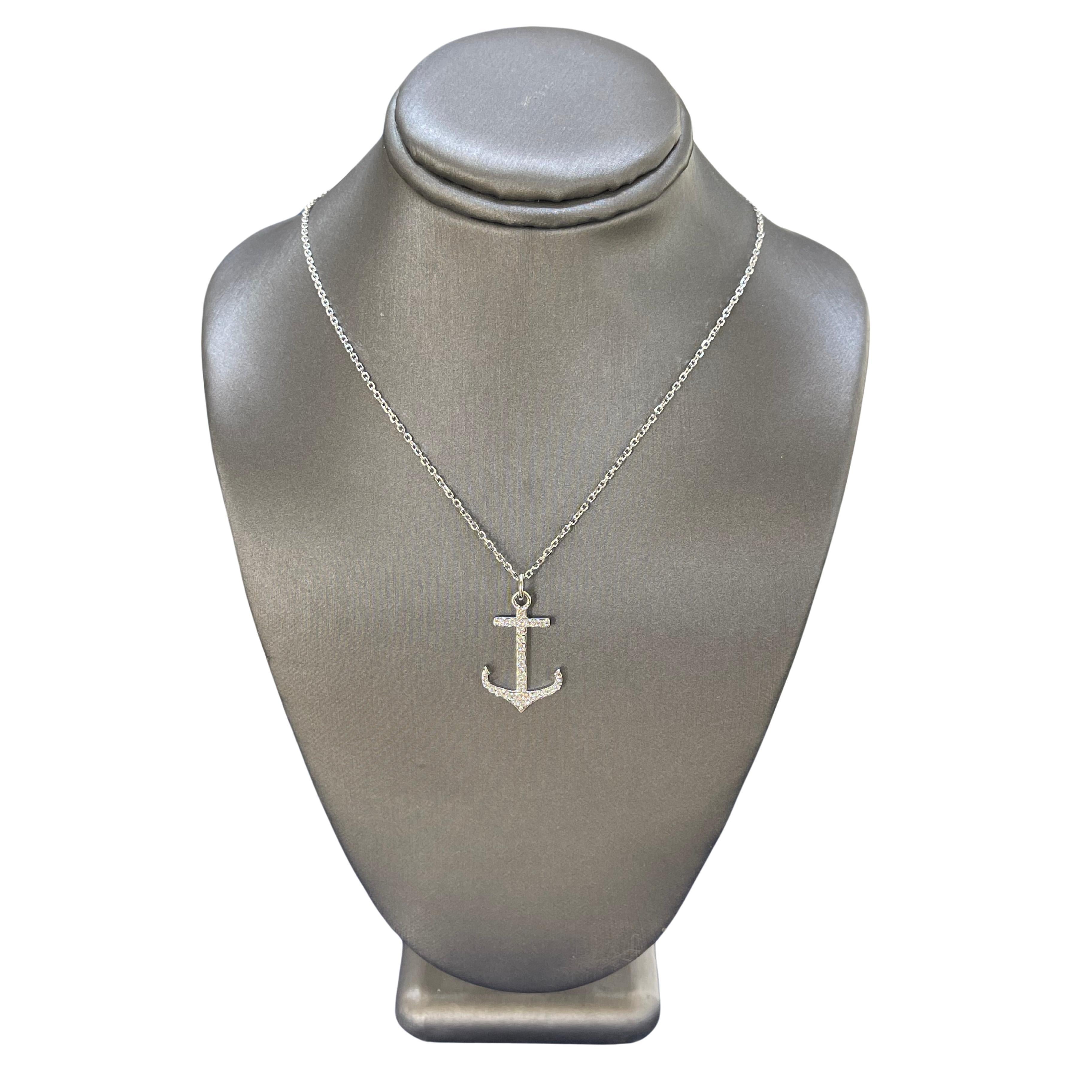 14K Yellow Gold .25 CTW Diamond Anchor Pendant Necklace For Sale at 1stDibs