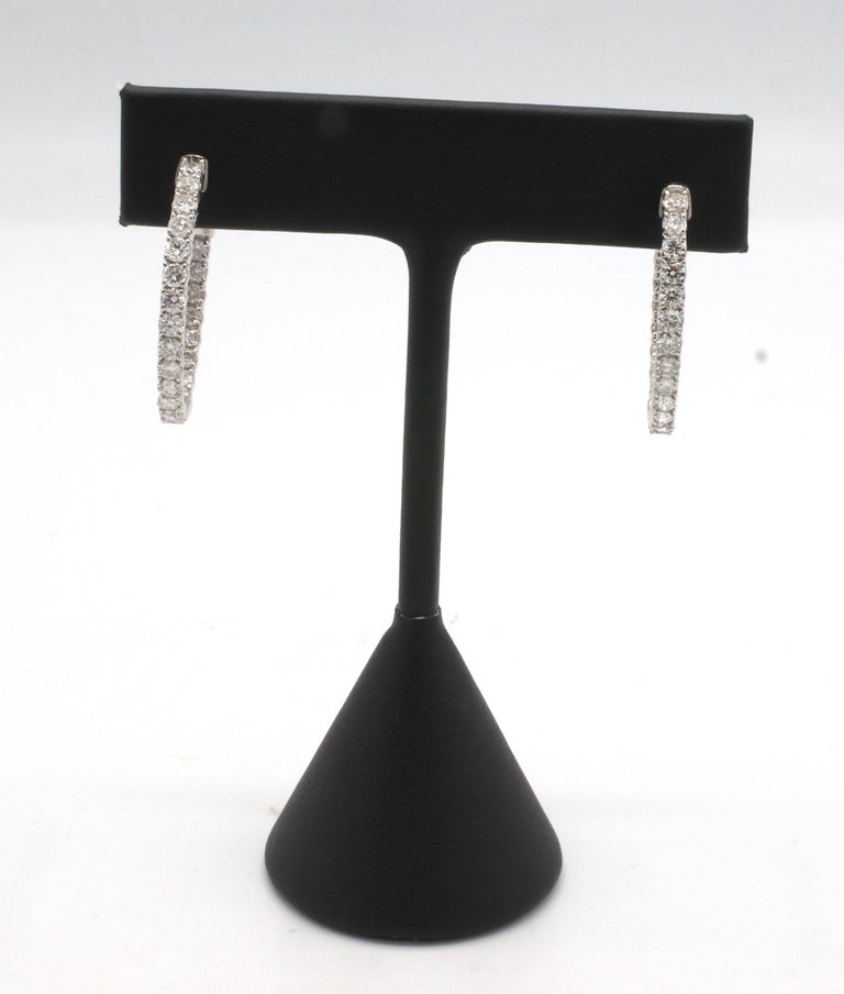 14K White Gold 2.65 Carat Inside Outside Diamond Hoop Earrings For Sale ...
