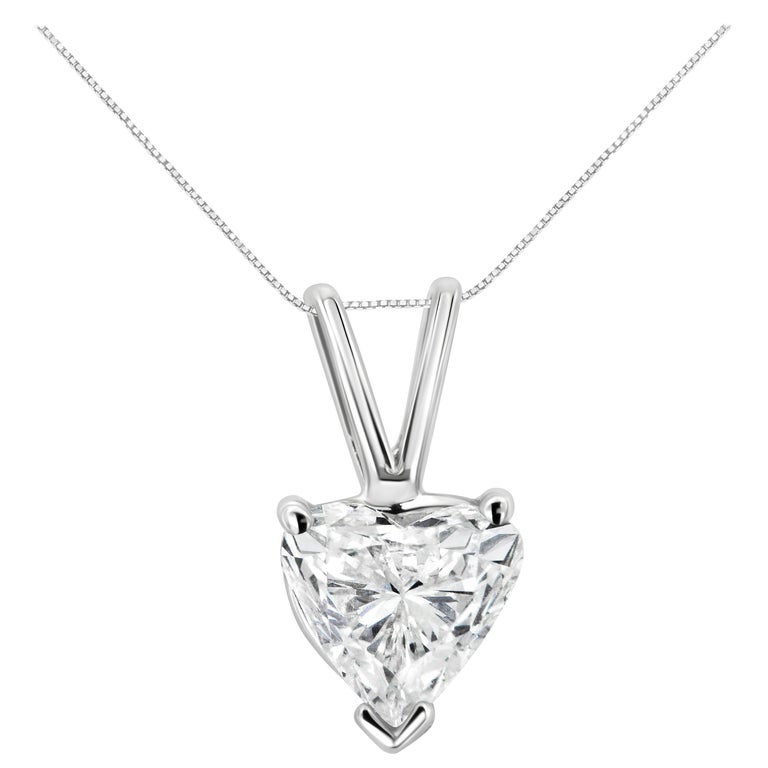 14K White Gold 3/8 Carat Heart Shaped Solitaire Diamond Pendant ...