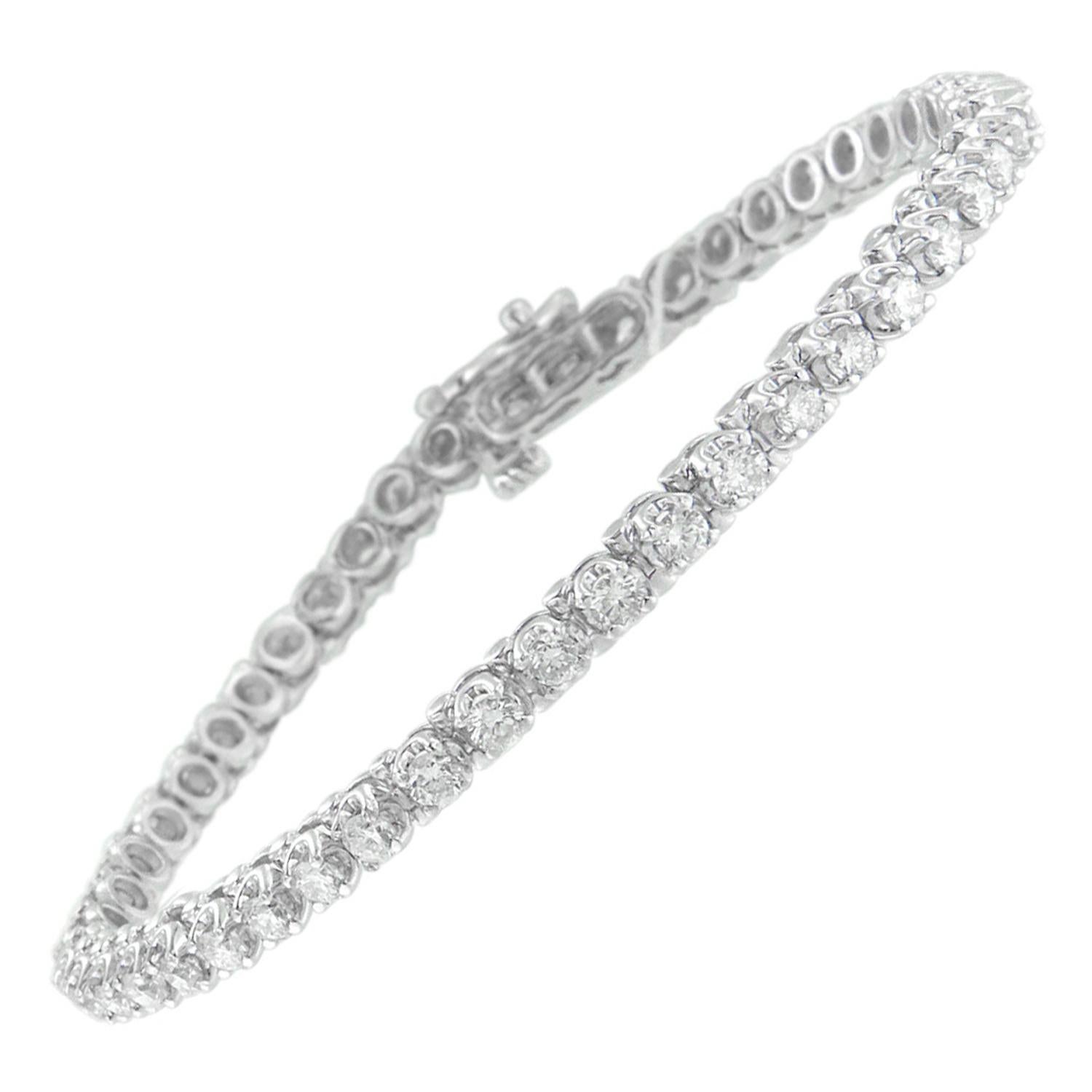 6 03 Carat Round Cut Flower Diamond Tennis Bracelet In 14k White Gold