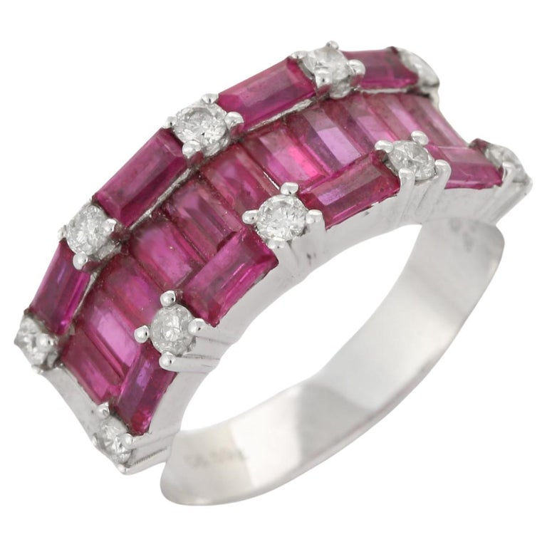 Customizable 14K White Gold 3.19 Ct Ruby Baguettes Cluster Wedding Band ...