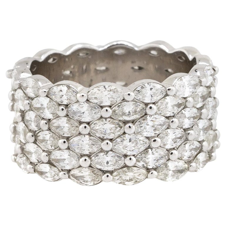 14k White Gold 4.94ctw Marquise Cut Multi Row Diamond Wide Band For ...