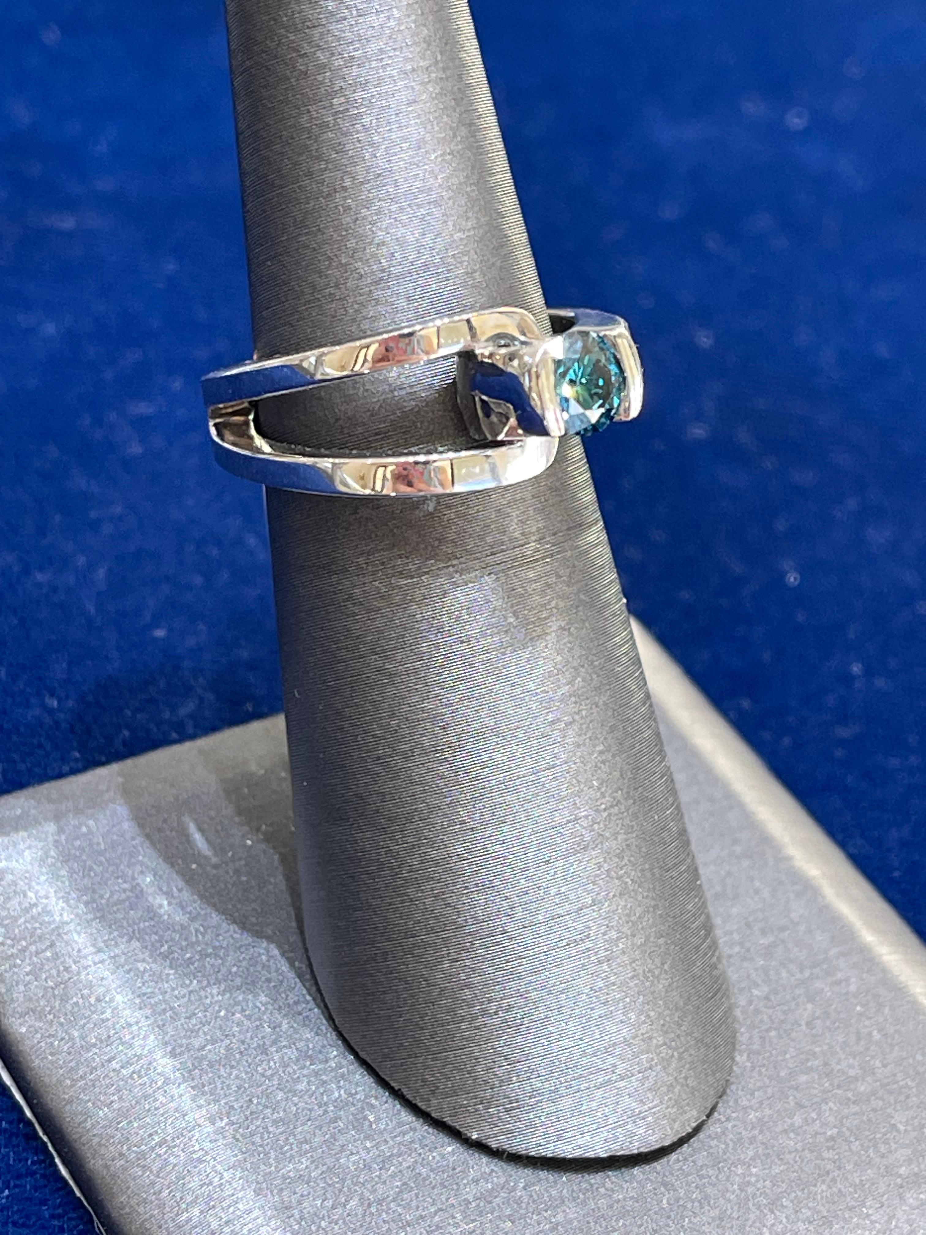 14K White Gold .50 CT Irradiated Blue Diamond and .60 CTW White Diamond ...