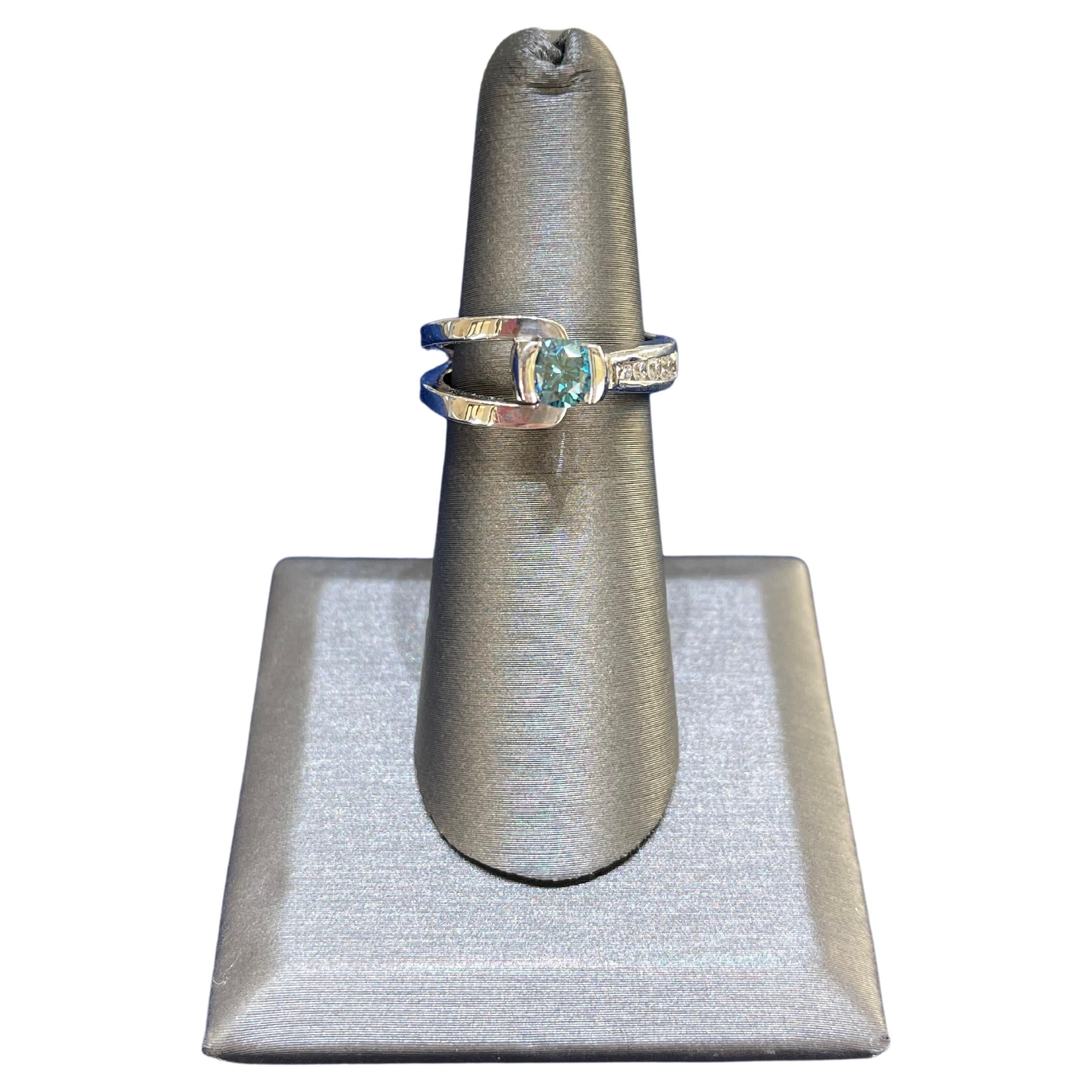 14K White Gold .50 CT Irradiated Blue Diamond and .60 CTW White Diamond ...