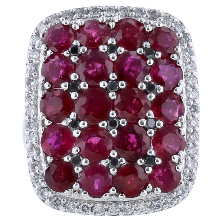 14K White Gold 7.81 Carat Ruby and Black Diamond Ring For Sale at 1stDibs